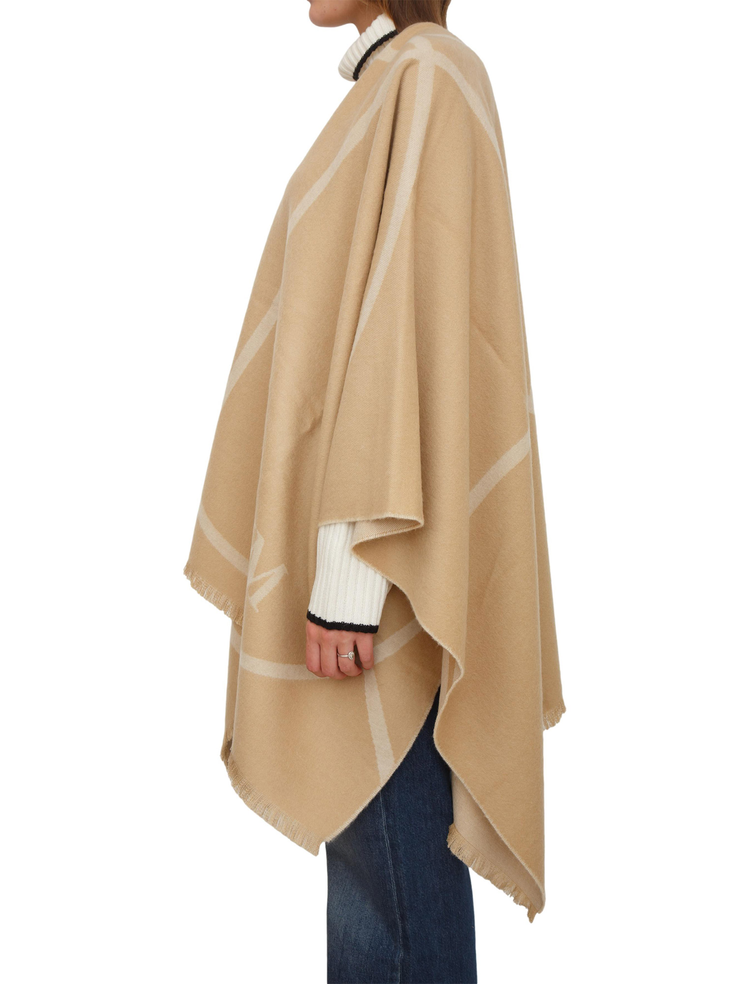 Poncho Giudea Max Mara in pura lana tinto in filo cammello - Glamour Store