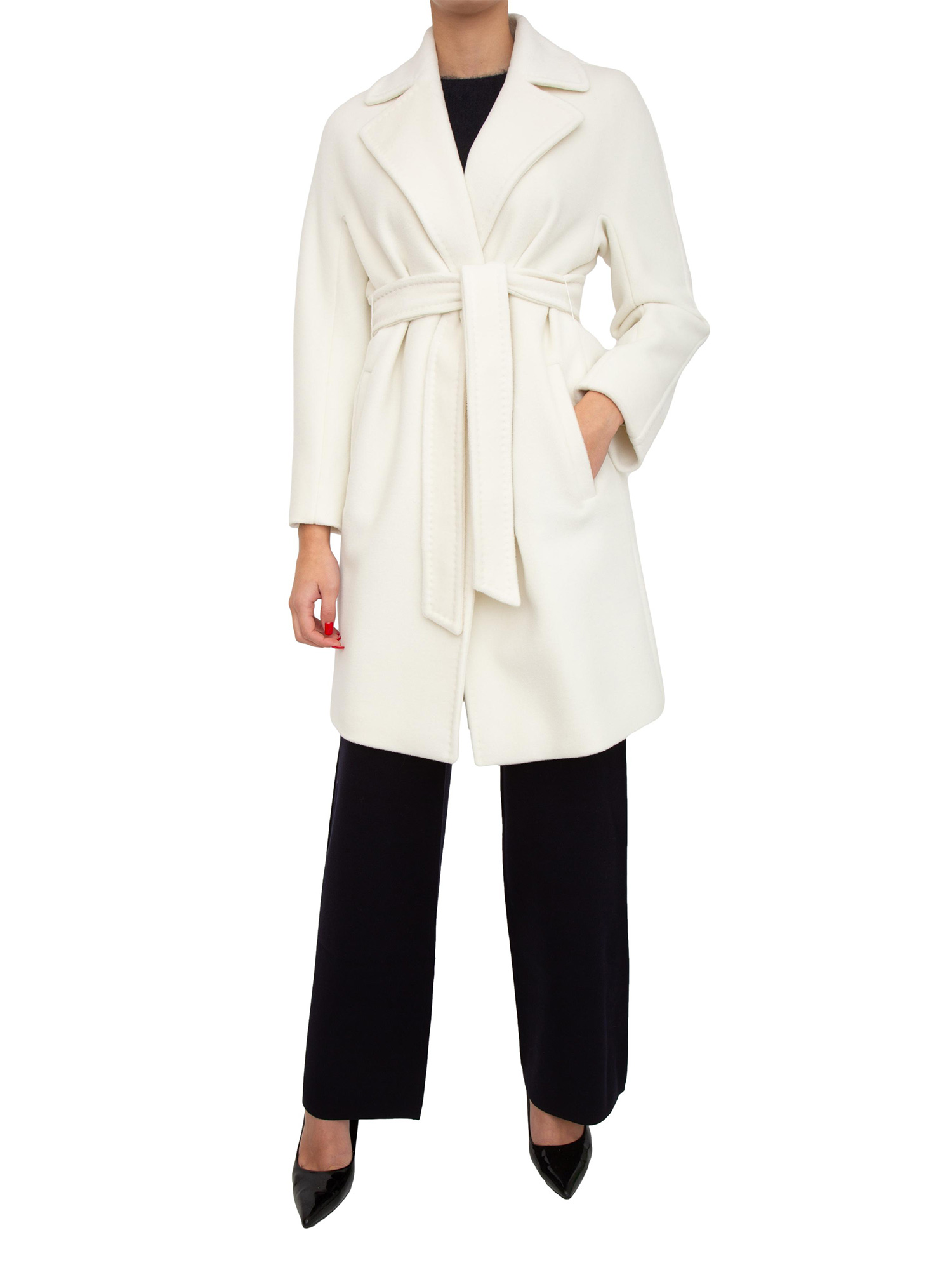 Cappotto midi Scire Max Mara in beaver di pura lana vergine bianco ...